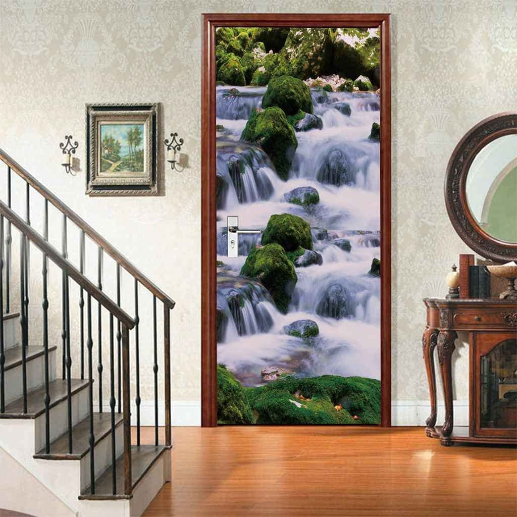 Psychedelic Forest Waterfall Door Sticker Fantasy Woods Creek Door ...