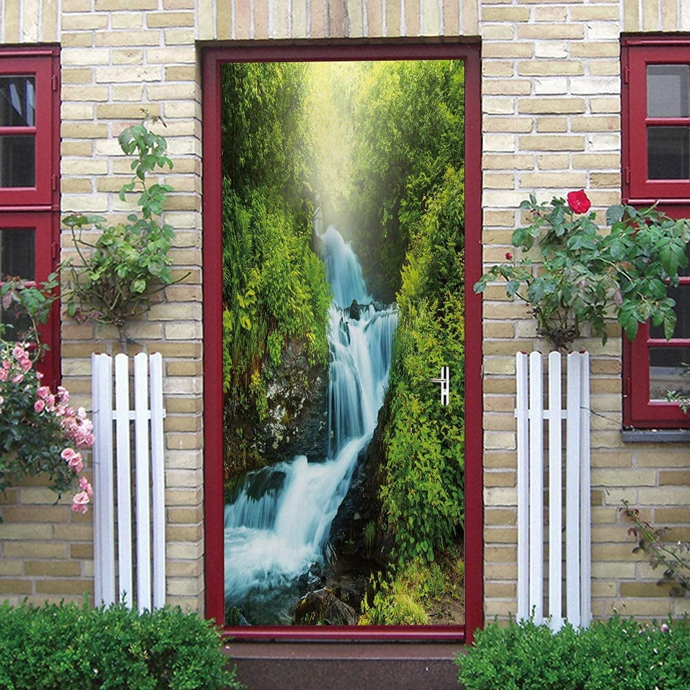Psychedelic Forest Waterfall Door Sticker Fantasy Woods Creek Door ...