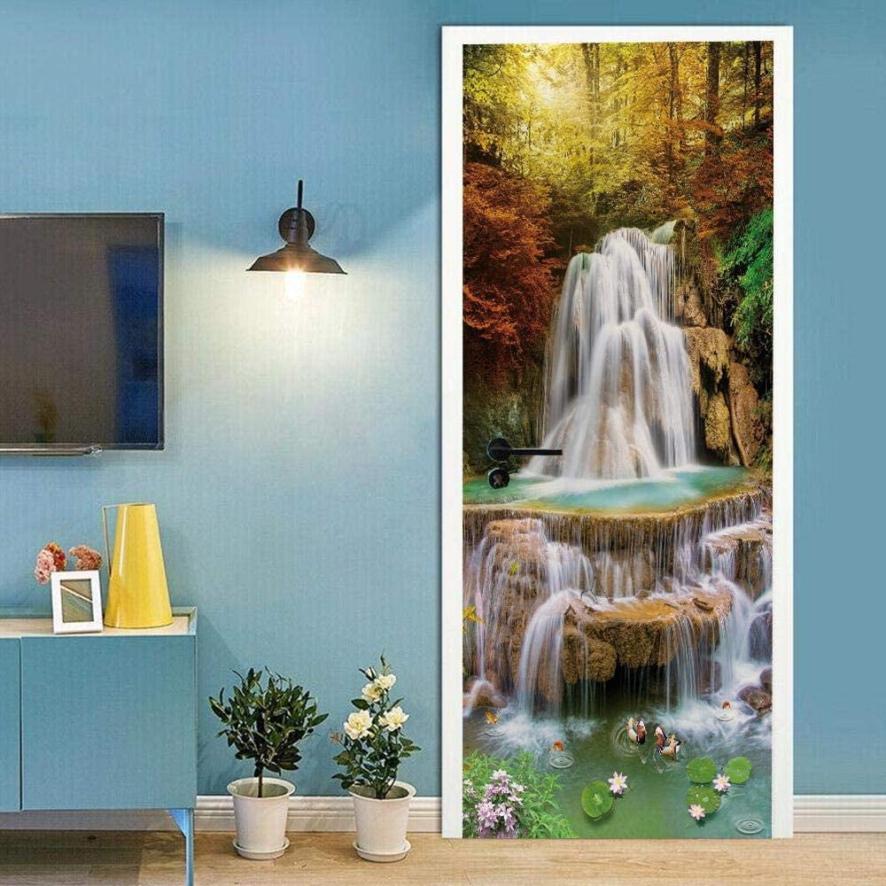 Psychedelic Forest Waterfall Door Sticker Fantasy Woods Creek Door ...