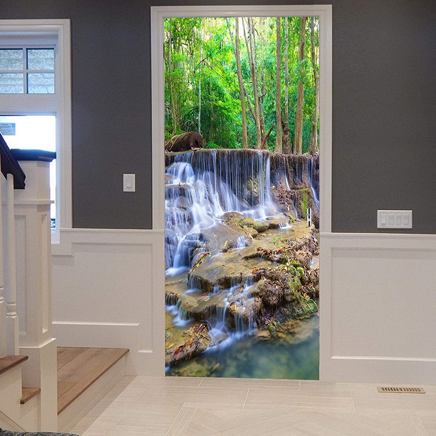 Psychedelic Forest Waterfall Door Sticker Fantasy Woods Creek Door ...
