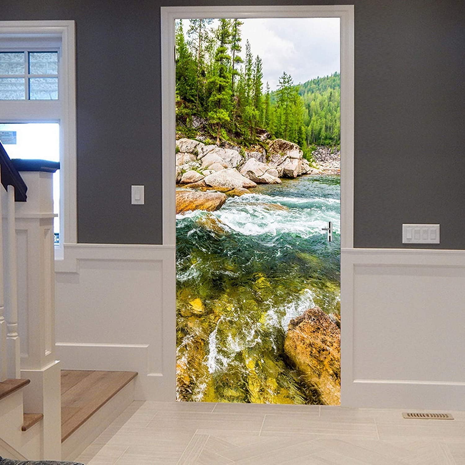 Psychedelic Forest Waterfall Door Sticker Fantasy Woods Creek Door ...