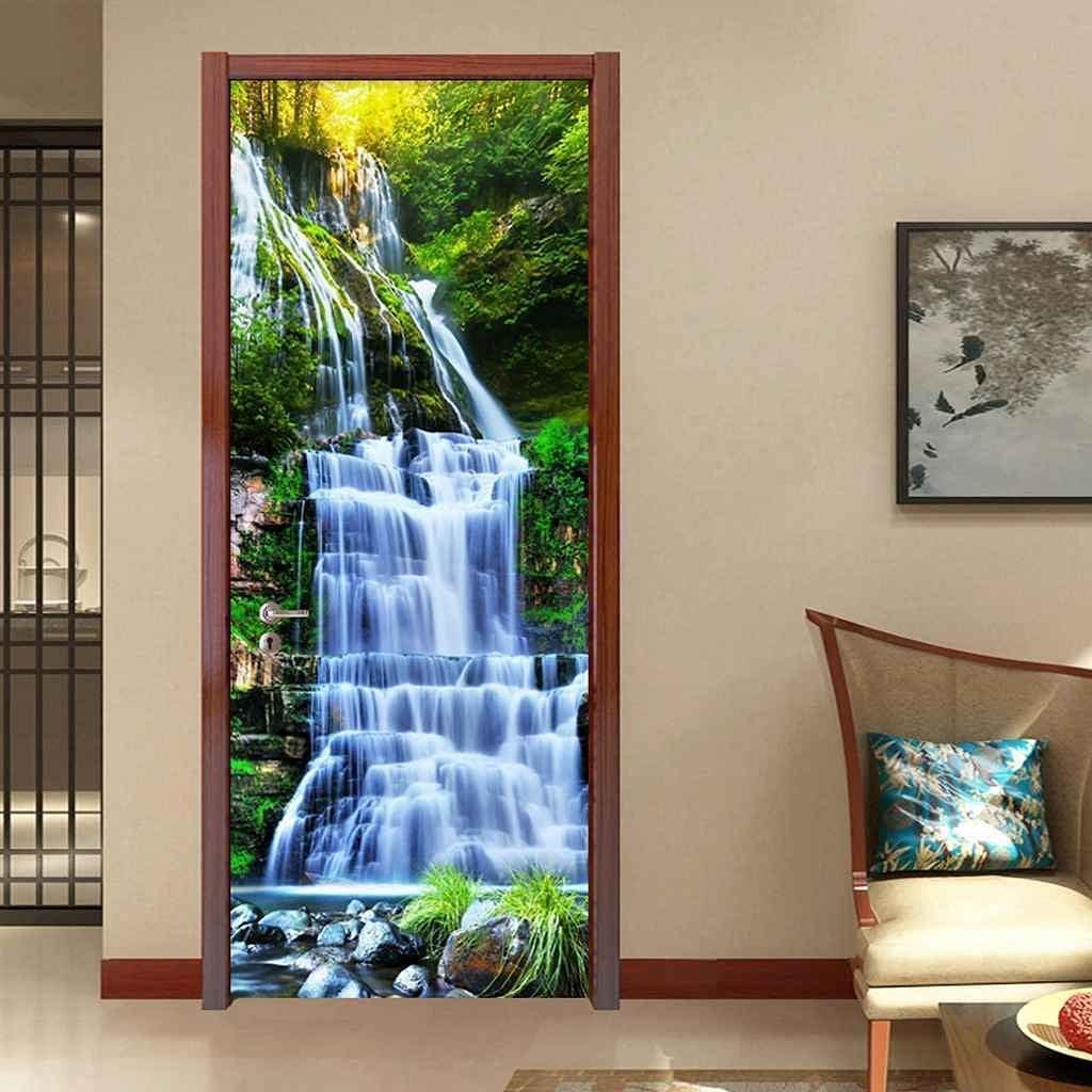 Psychedelic Forest Waterfall Door Sticker Fantasy Woods Creek Door ...