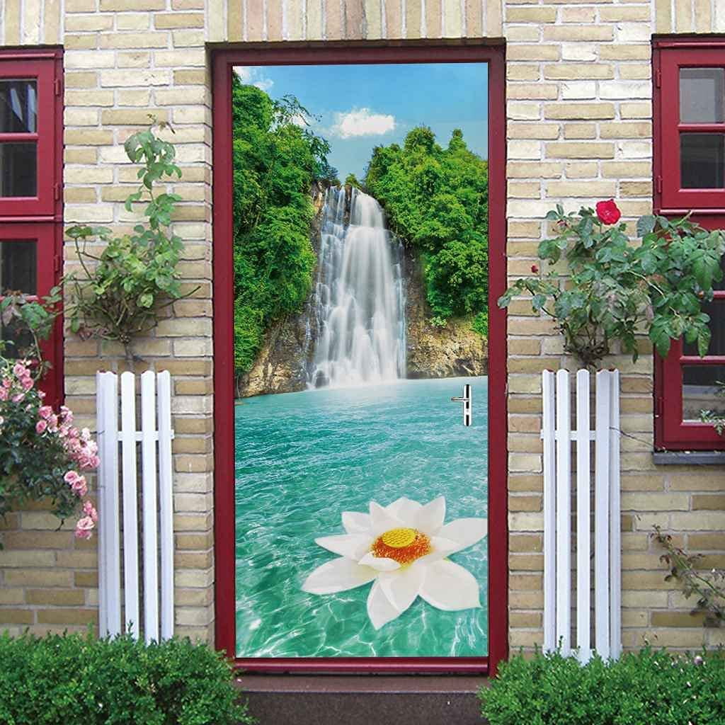 Psychedelic Forest Waterfall Door Sticker Fantasy Woods Creek Door ...