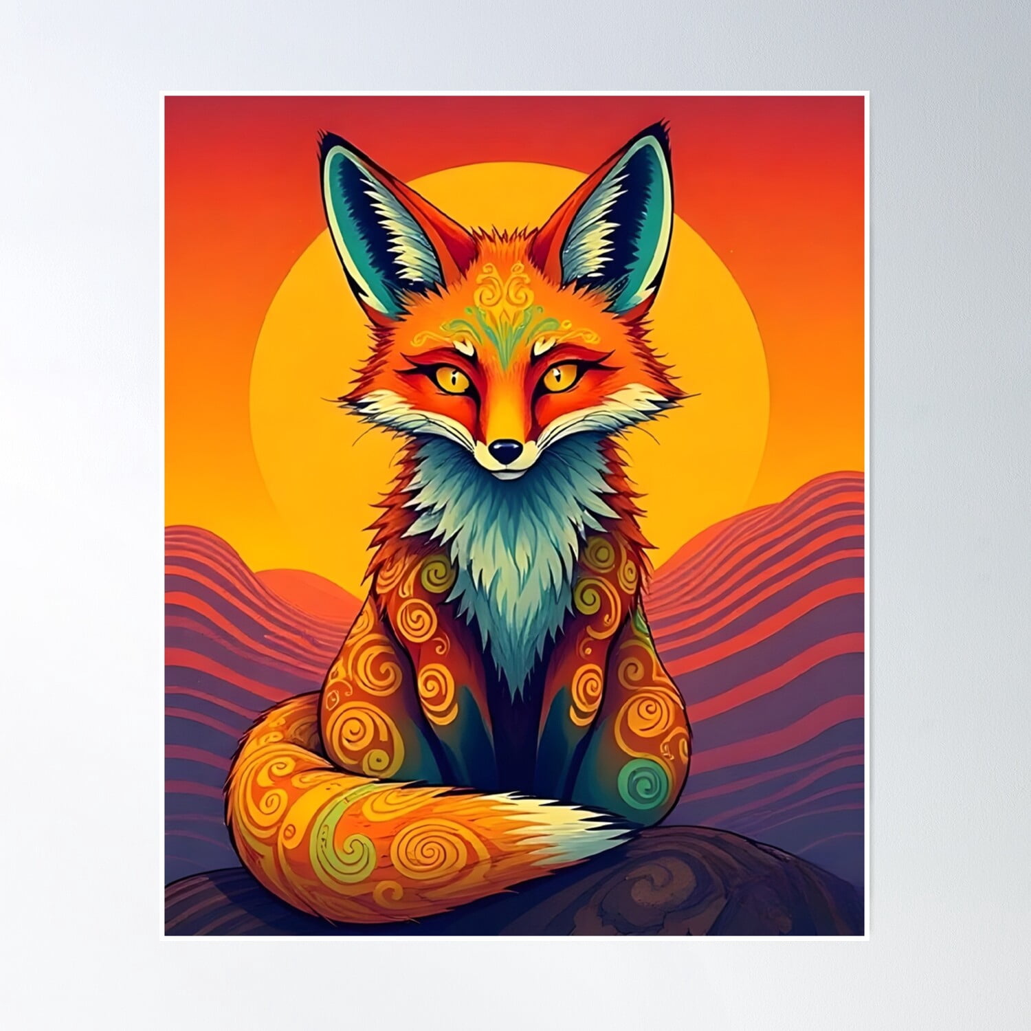 Psychedelic Fox – Groovy 70S Retro Hippie Art Poster Wall Art, Modern ...