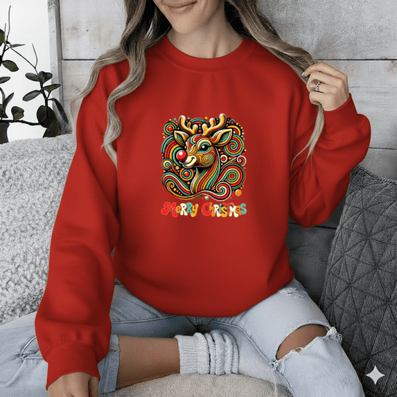 Psychedelic Fun Trippy Reindeer Holiday Christmas Retro Art Sweatshirt ...