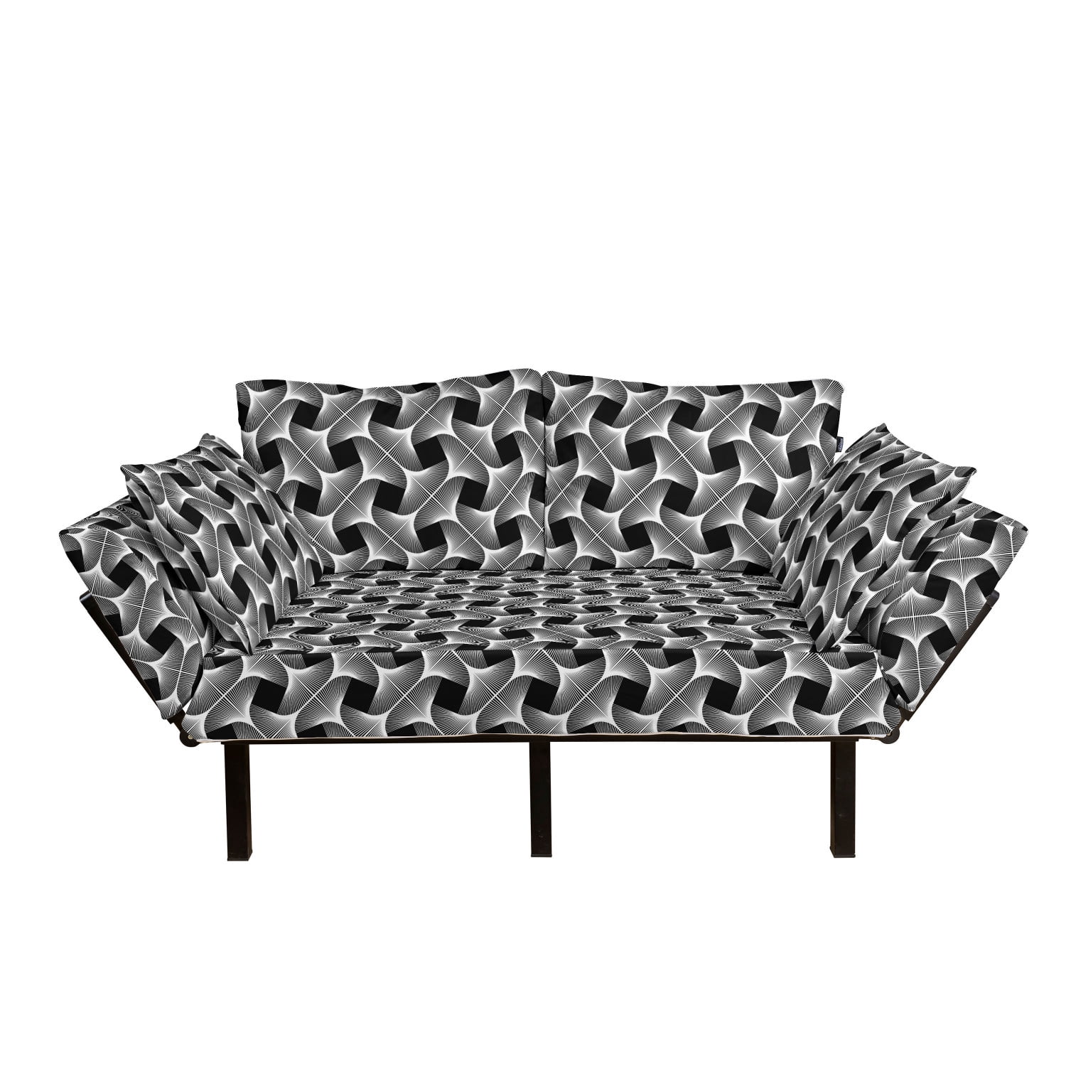 Psychedelic Futon Couch, Abstract Grid Curved Forms Hallucinatory ...