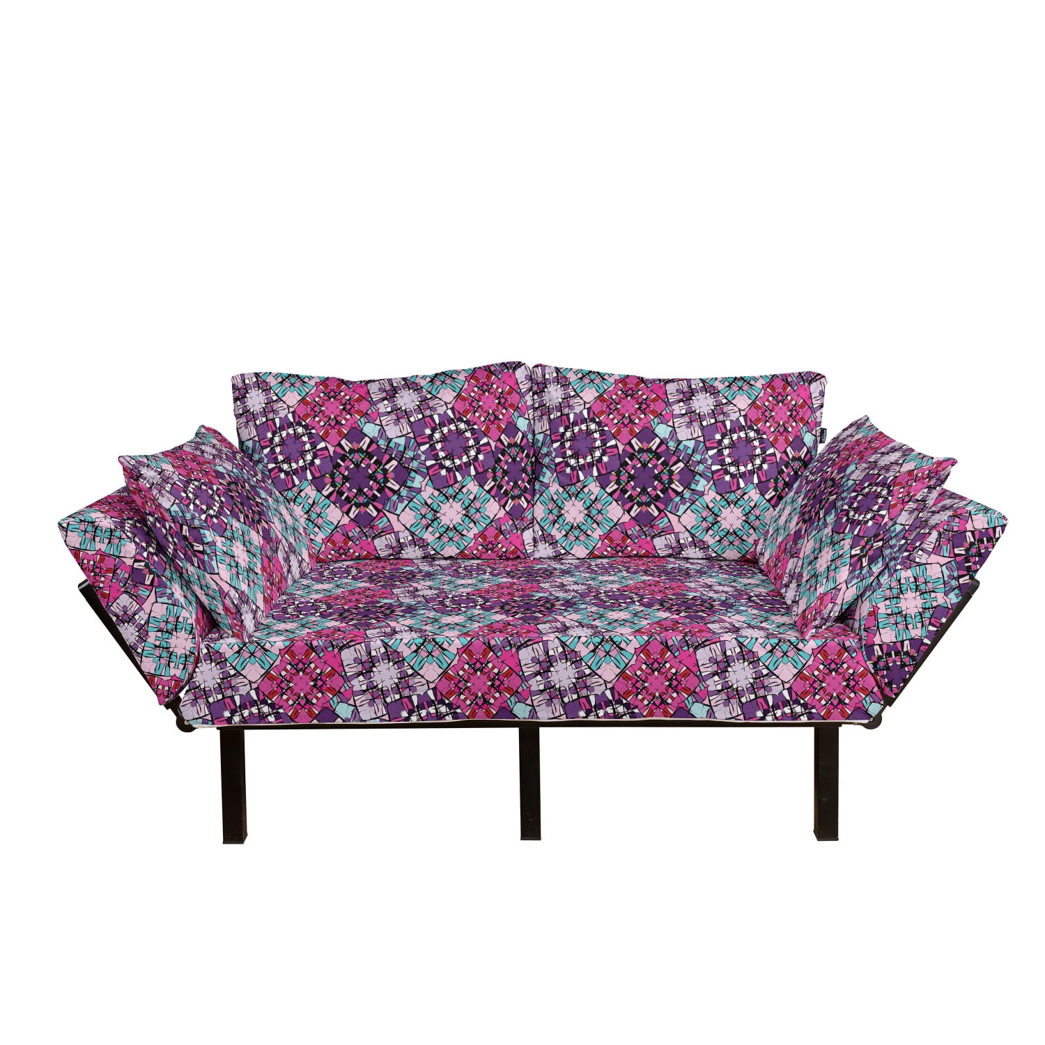Psychedelic Futon Couch, Funky Geometrical Squares with Grunge Look ...