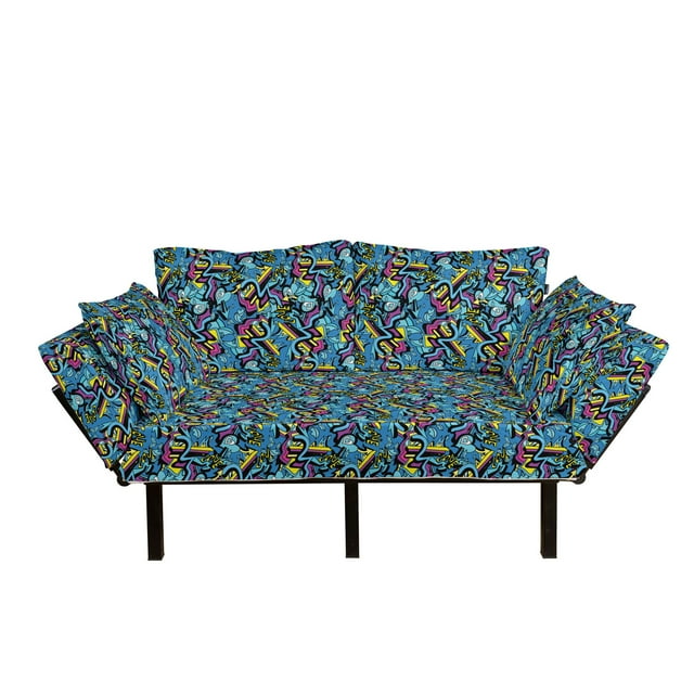 Psychedelic Futon Couch, Graffiti Art Lines Lips and Hearts with Arrows ...