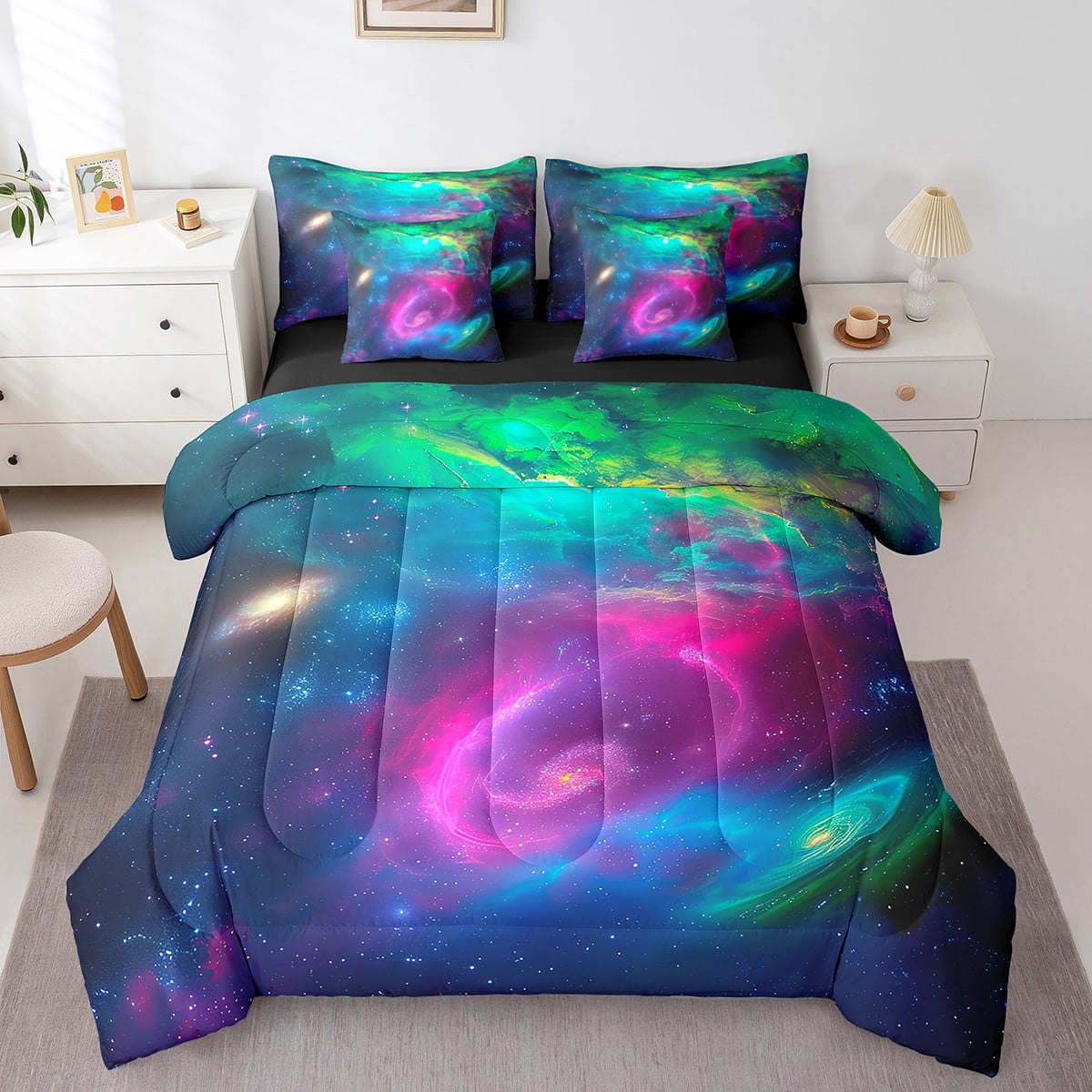 Psychedelic Galaxy King Comforter Set 7pcs Trippy Nebula Celestial ...
