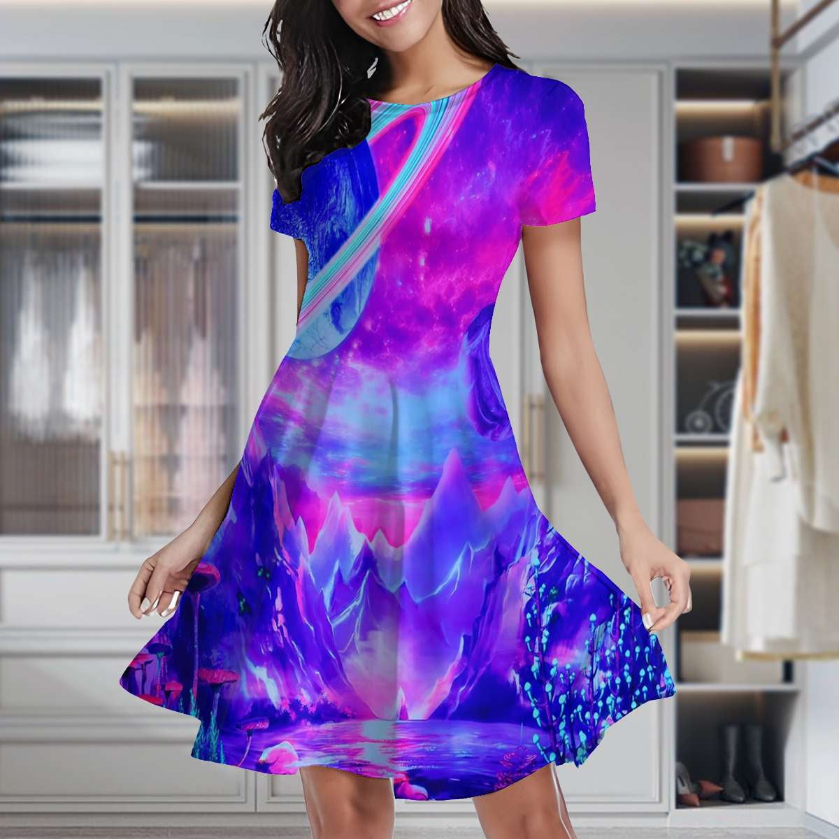 Psychedelic Galaxy Space Women's Classic Swing Skater Dress Casual Work ...