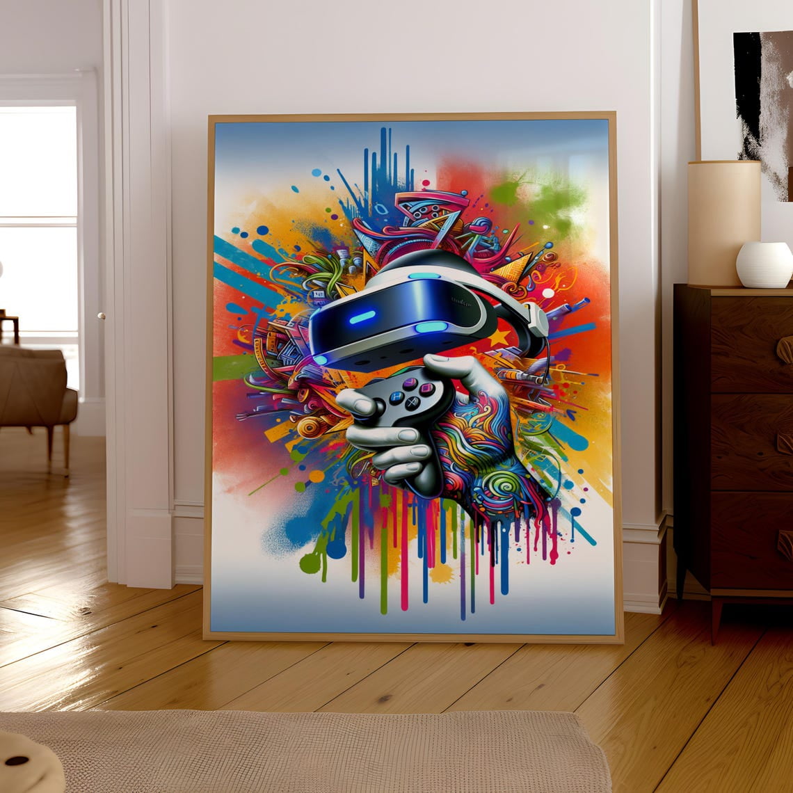 Psychedelic Gamer Art: Vr Headset, Controller, Boys Room Decor Home ...