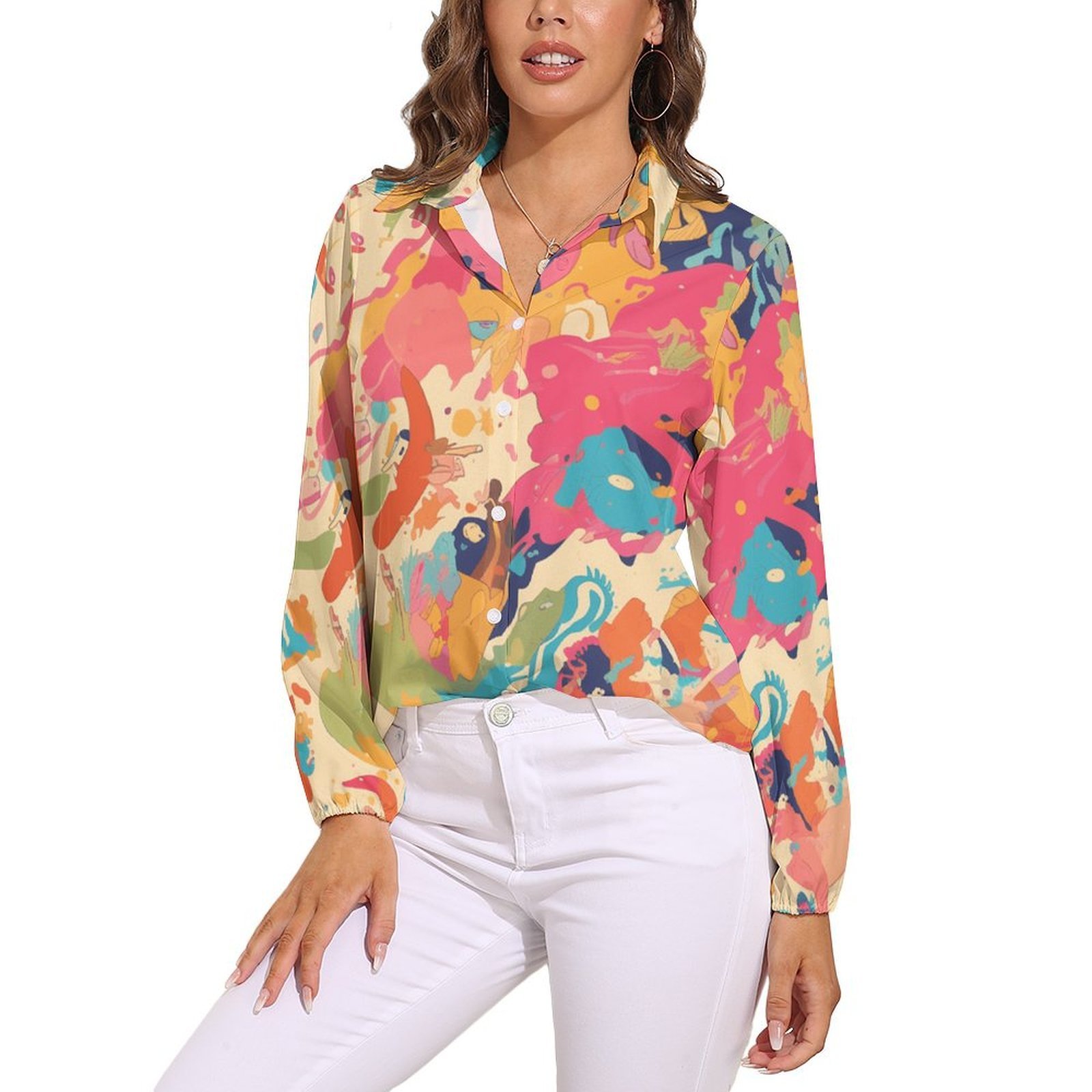 Psychedelic Glowing Colors Pattern (1) Long Sleeve Blouse Woman ...