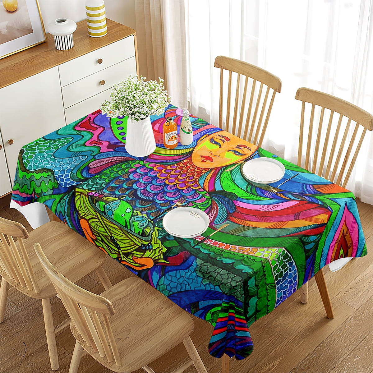Psychedelic Graffiti Rectangular Tablecloth Color Graffiti Witchcraft ...