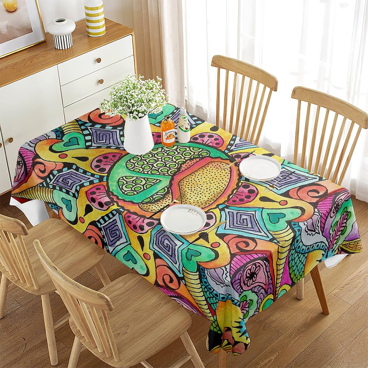 Psychedelic Graffiti Rectangular Tablecloth Color Graffiti Witchcraft ...