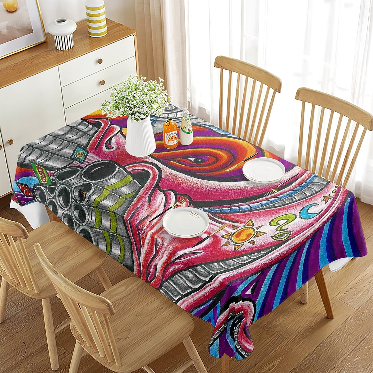 Psychedelic Graffiti Rectangular Tablecloth Color Graffiti Witchcraft ...