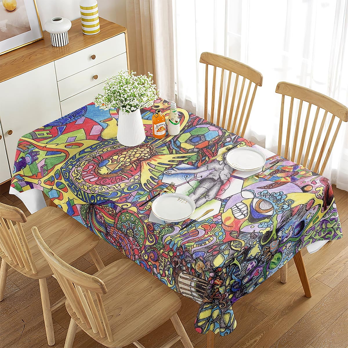 Psychedelic Graffiti Rectangular Tablecloth Color Graffiti Witchcraft ...