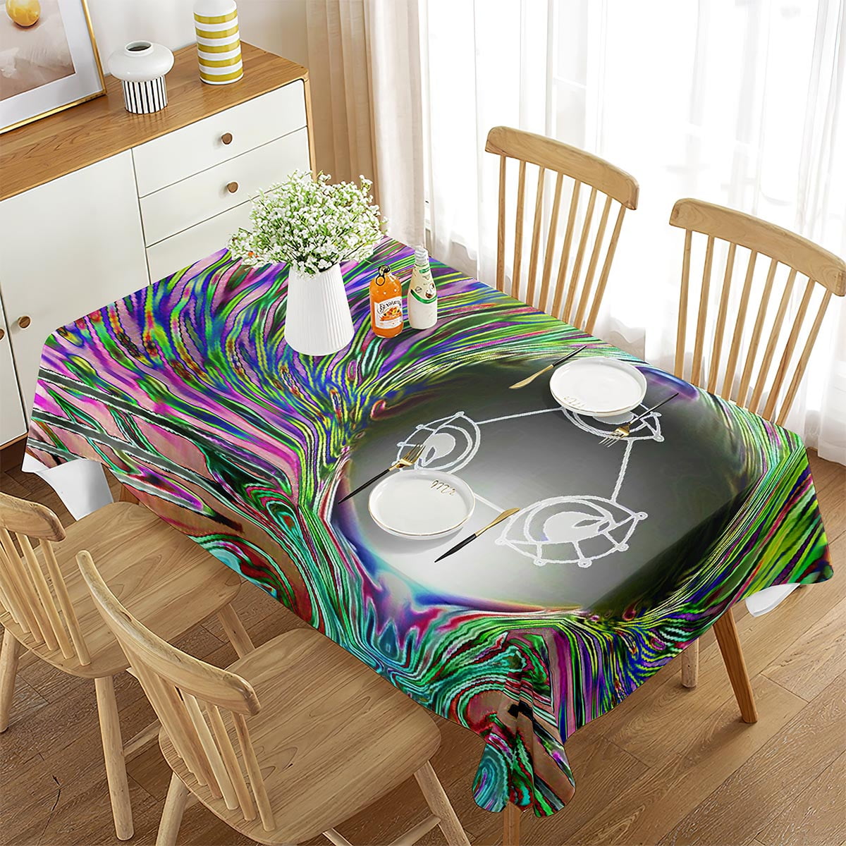 Psychedelic Graffiti Rectangular Tablecloth Color Graffiti Witchcraft ...