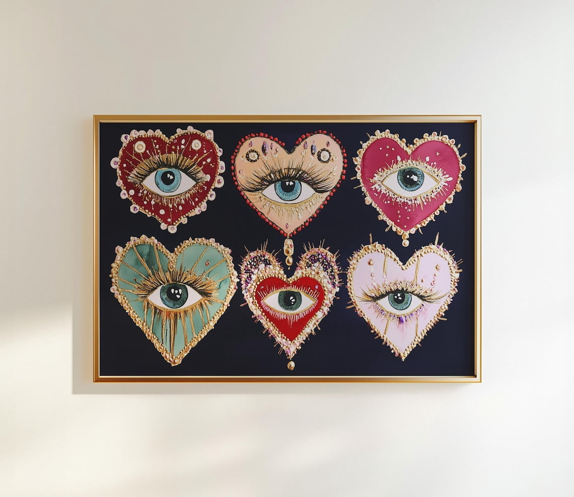 Psychedelic Heart Eye Art Print, Gothic Jewel Toned Decor, Trippy Art ...