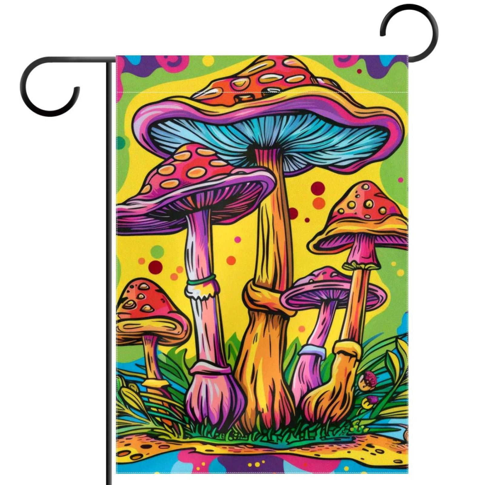 Psychedelic Hippie Pattern with Mushrooms Garden Flag Double Sided ...
