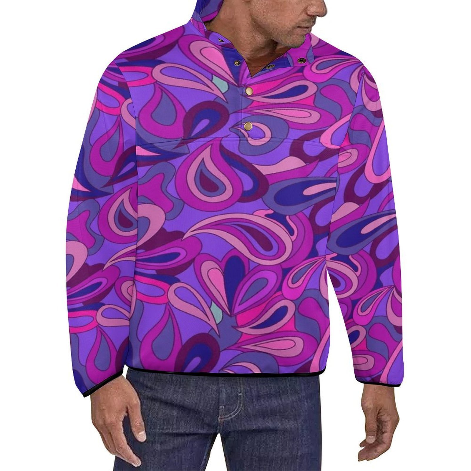 Psychedelic Hippie Purple Tears Men's Stand Collar Sweater Long Sleeve ...