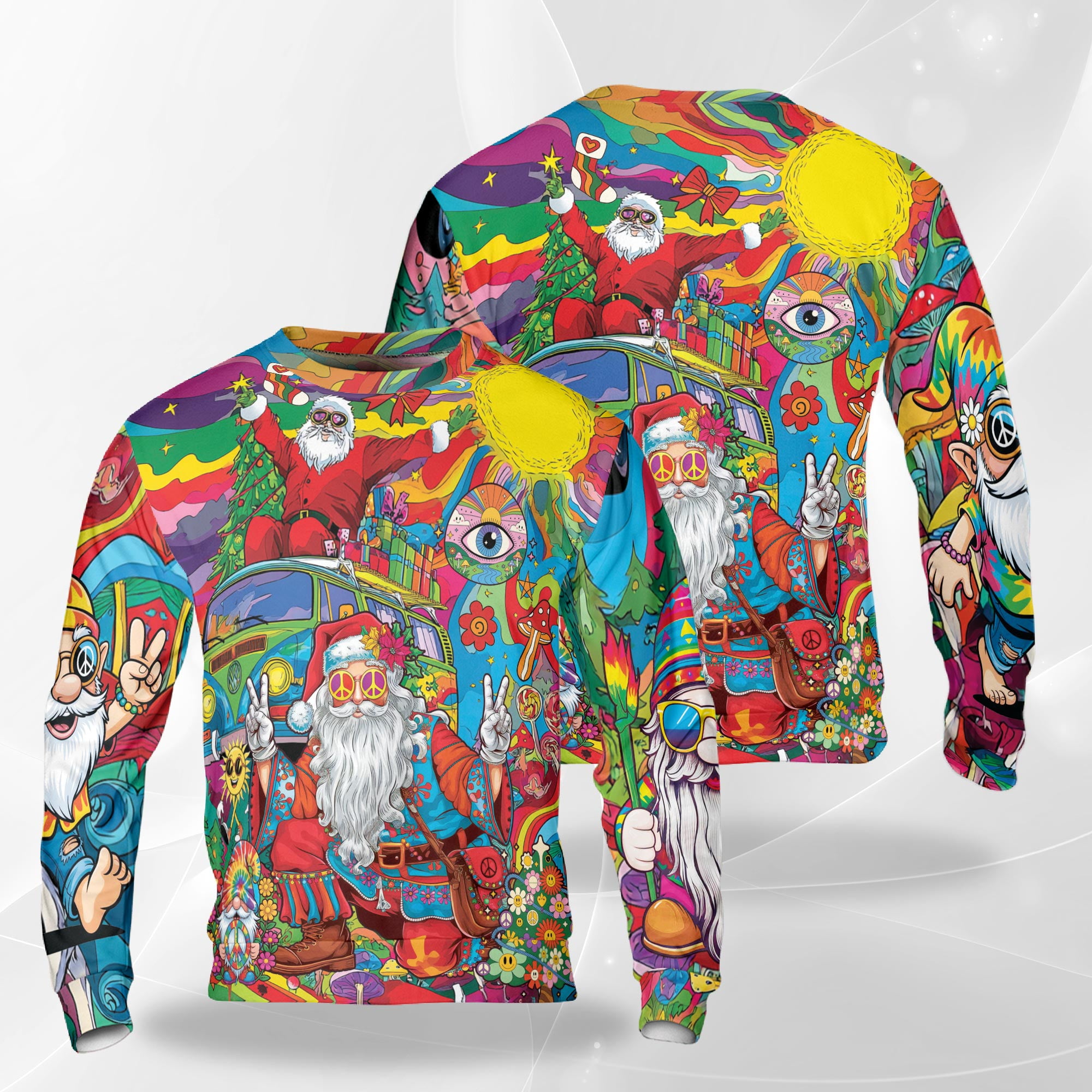 Psychedelic Hippie Santa Christmas Sweatshirt, Retro 70s Groovy Peace ...