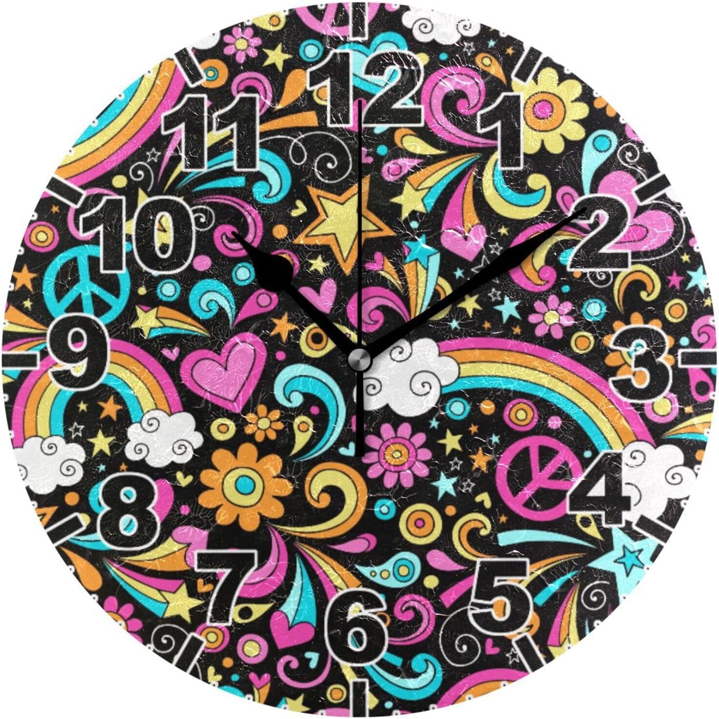 Psychedelic Hipster Rainbow Graffiti Round Wall Clock, Battery Operated ...