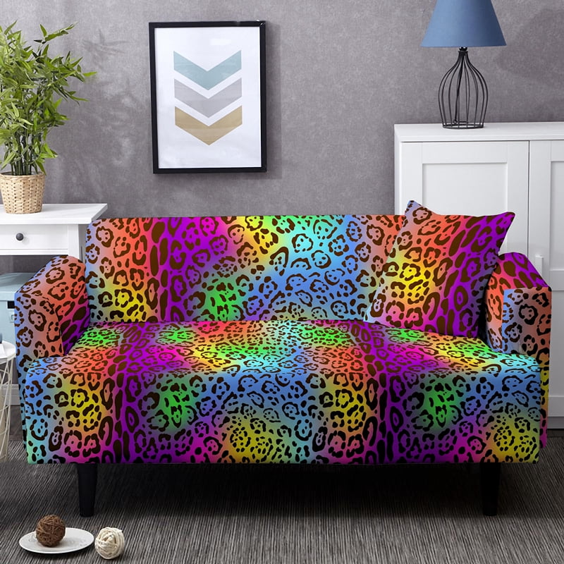 Psychedelic Leopard Elastic Slipcovers Geometric Combination Sofa Cover ...