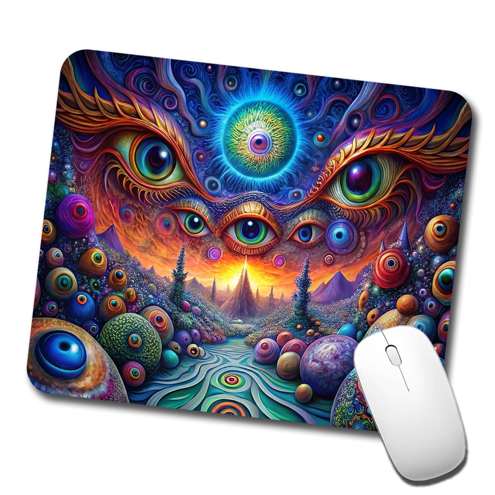 Psychedelic Lots of Eyes Vibrant Colors Mouse Pad Low Profile Gaming ...