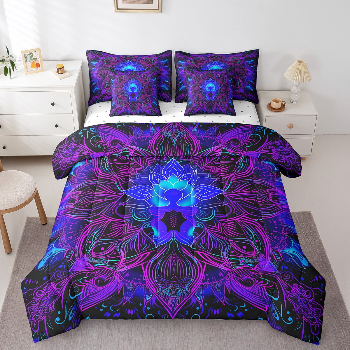 Psychedelic Lotus Bed in a Bag King Size Comforter Set 7 Pieces ...