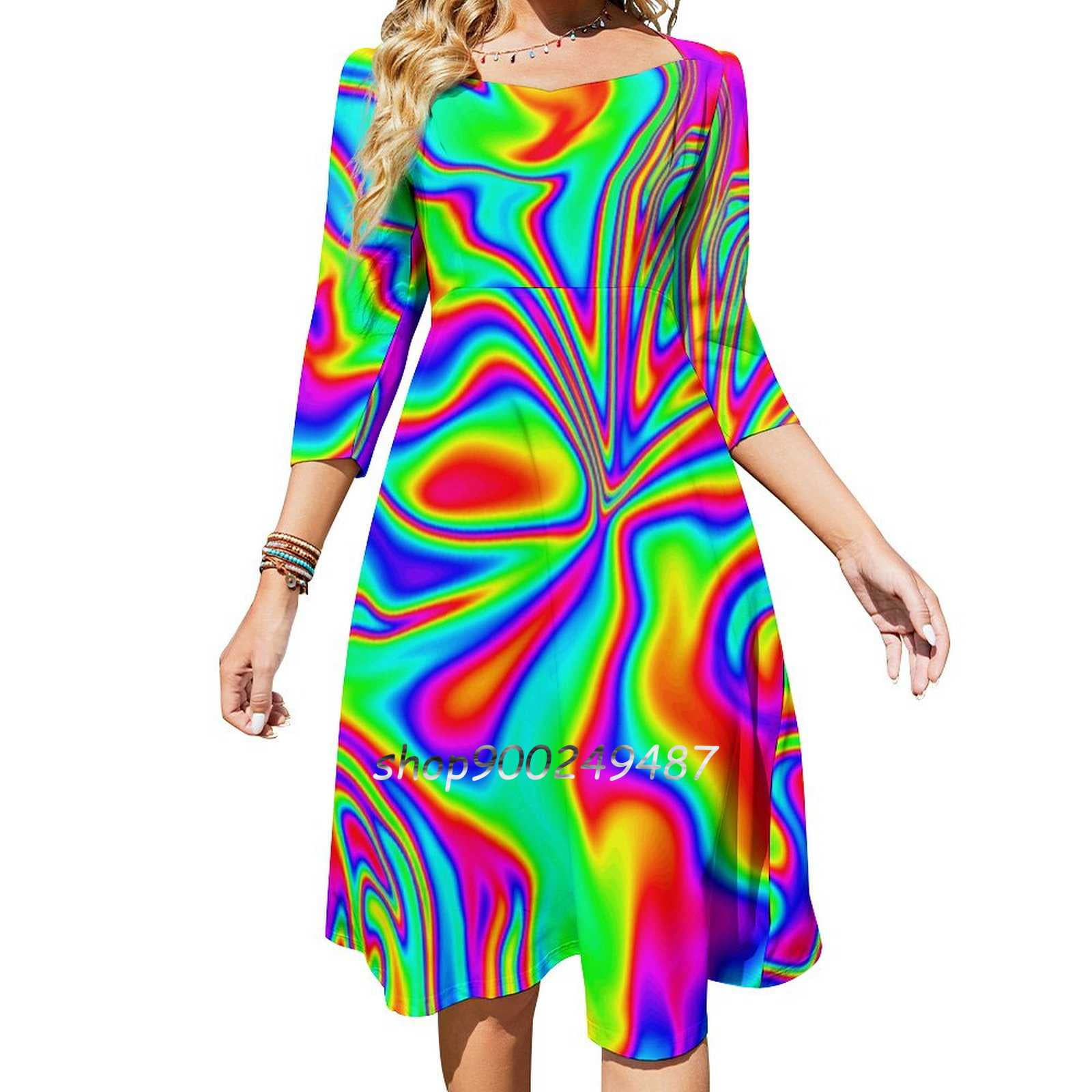 Psychedelic Marbleized Pattern Evening Party Dresses Midi Sexy Dress ...