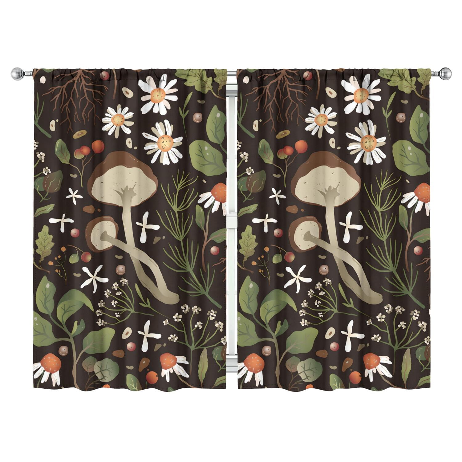 Psychedelic Mushroom Kitchen Curtains - 2 Pack 52x84 Inch Semi-Sheer ...