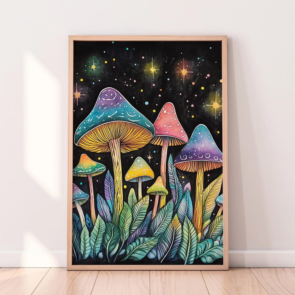 Psychedelic Mushroom Wall Art – Fantasy Poster, Colorful Toadstool Trippy Cosmic Forest Print ...