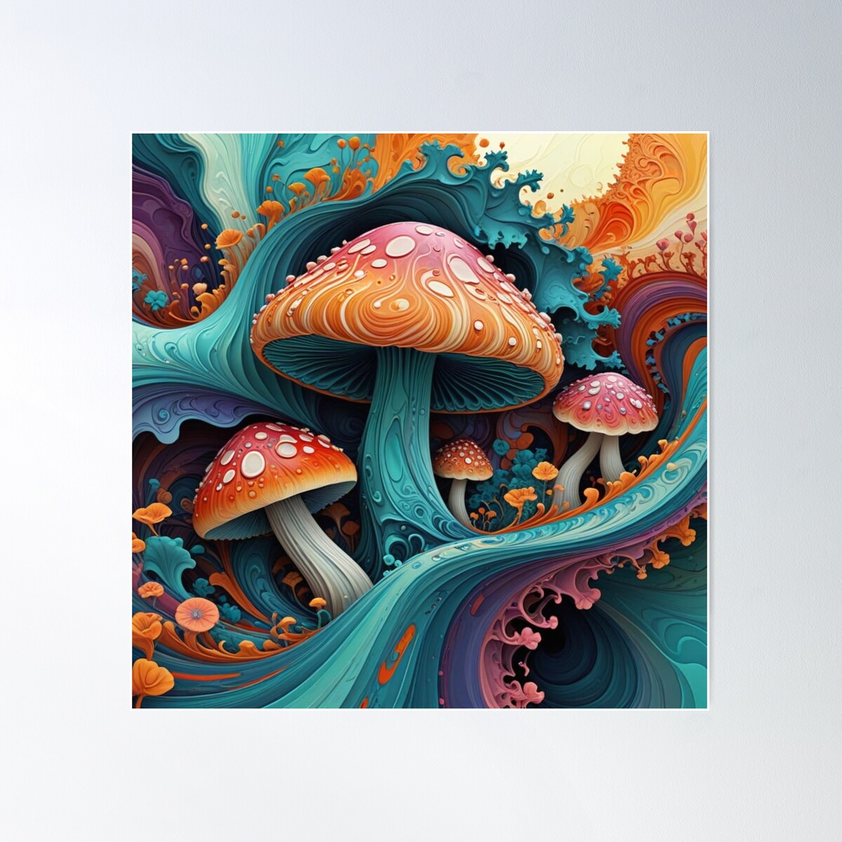 Psychedelic Mushroom Wonderland Poster Wall Art, Modern Wall Decor For ...