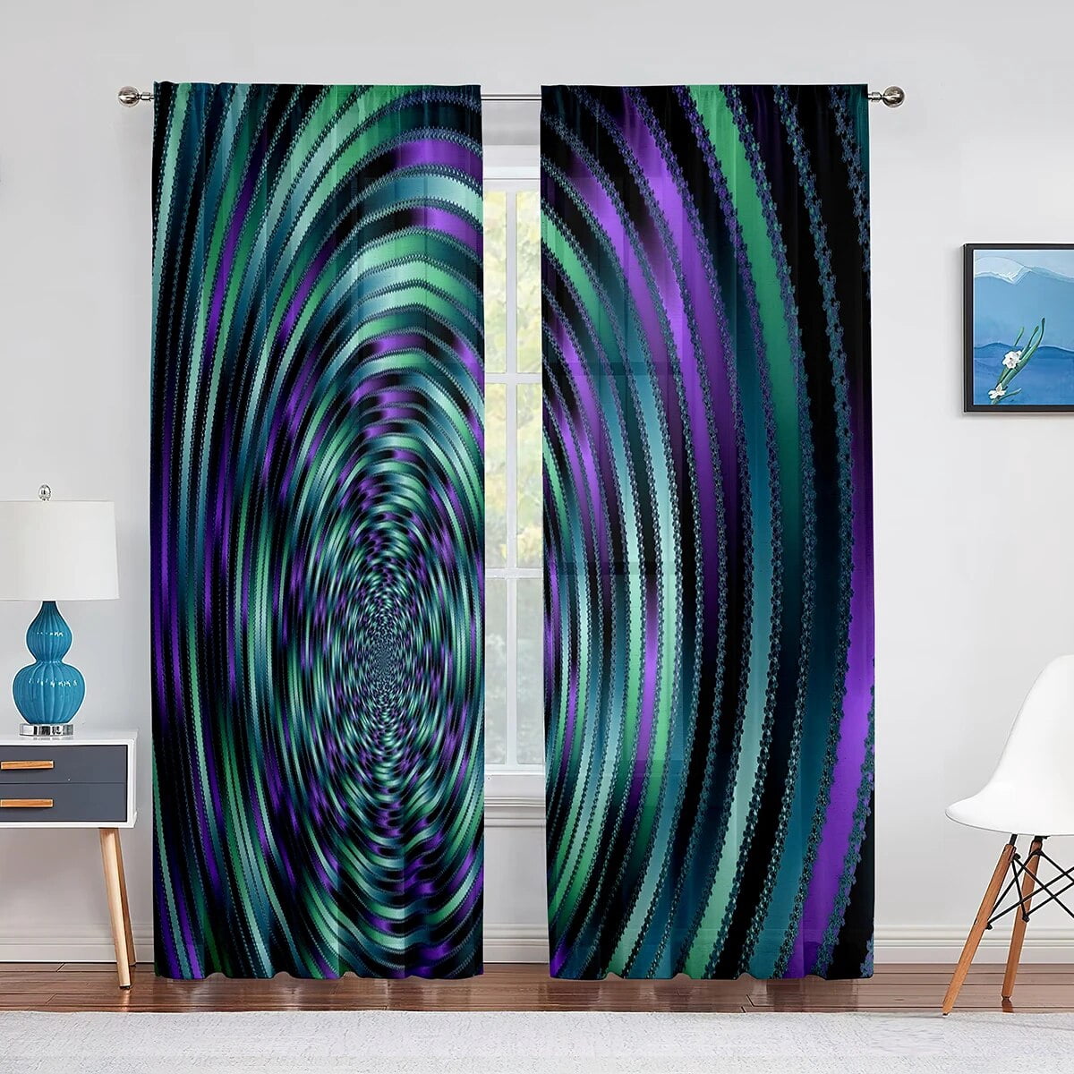 Psychedelic Optical Illusion Sheer Curtain for Living Room Bedroom ...