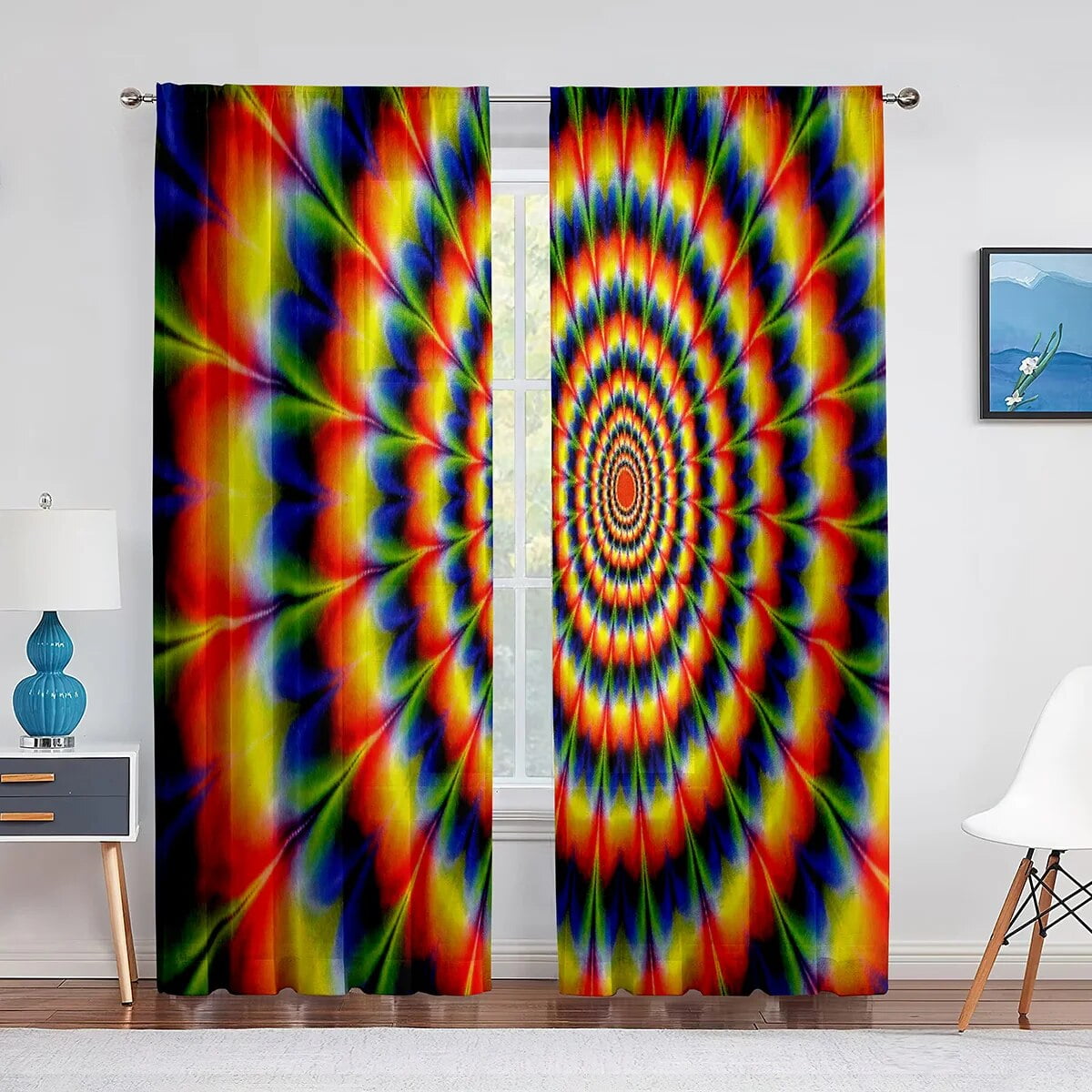 Psychedelic Optical Illusion Sheer Curtain for Living Room Bedroom Voile Drape Kitchen Window ...