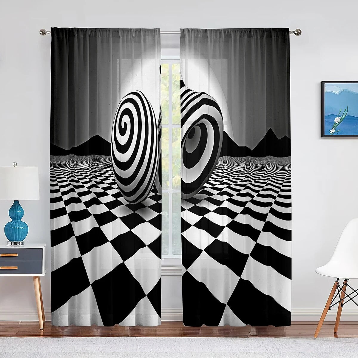 Psychedelic Optical Illusion Sheer Curtain for Living Room Bedroom ...