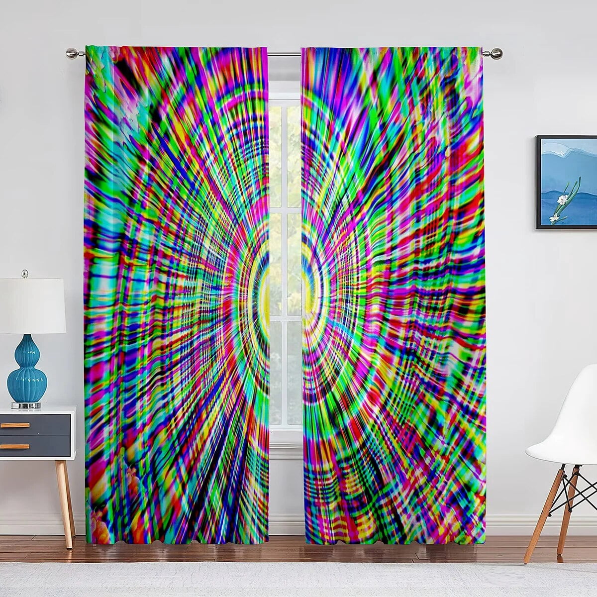 Psychedelic Optical Illusion Sheer Curtain for Living Room Bedroom ...
