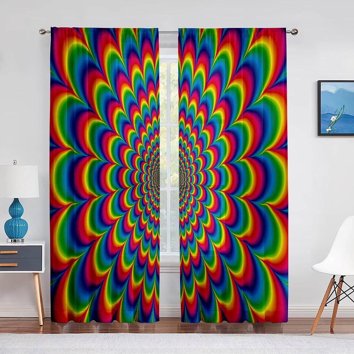Psychedelic Optical n Sheer Curtain for Living Room Bedroom Voile Drape Kitchen Window Tulle ...