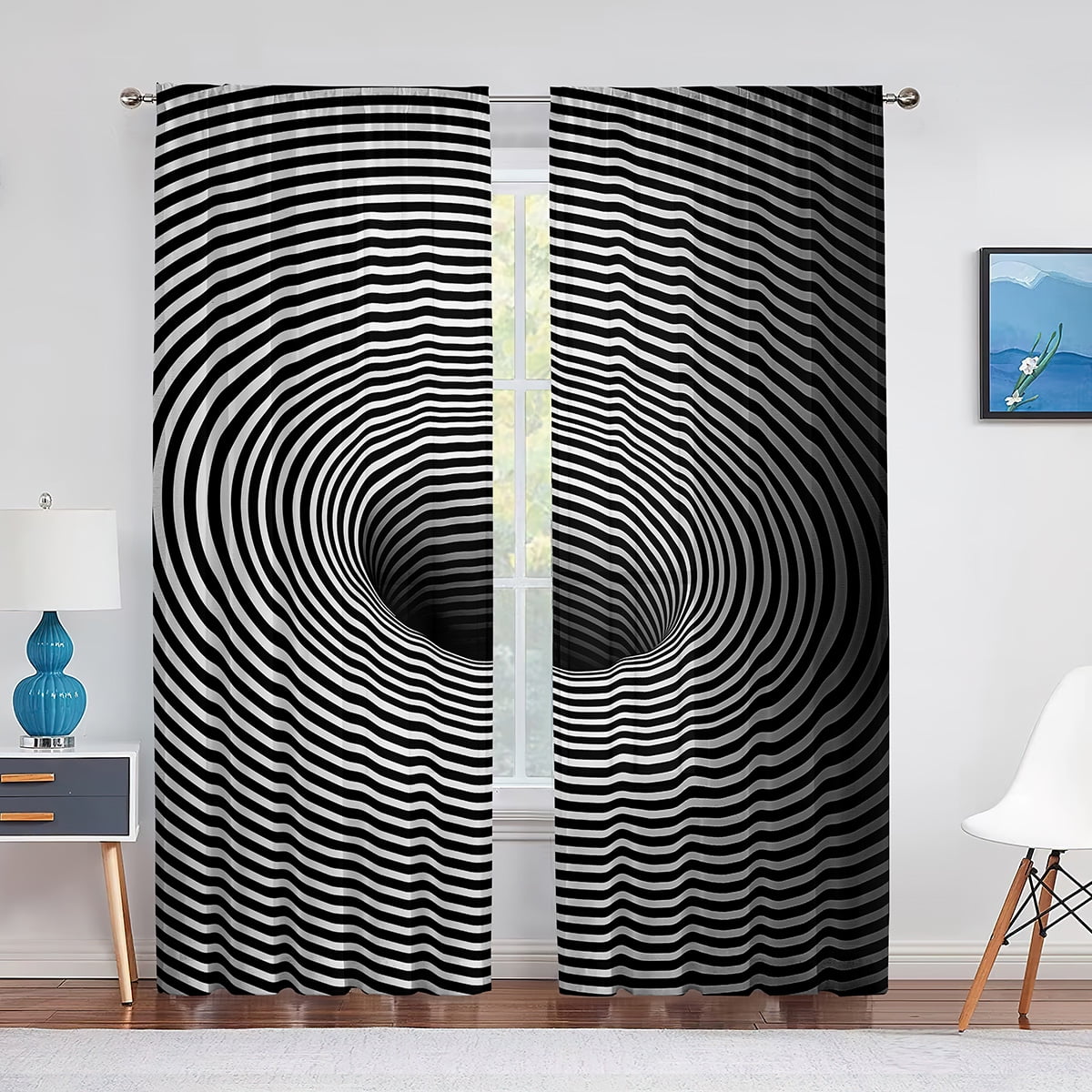 Psychedelic Optical n Sheer Curtain for Living Room Bedroom Voile Drape Kitchen Window Tulle ...