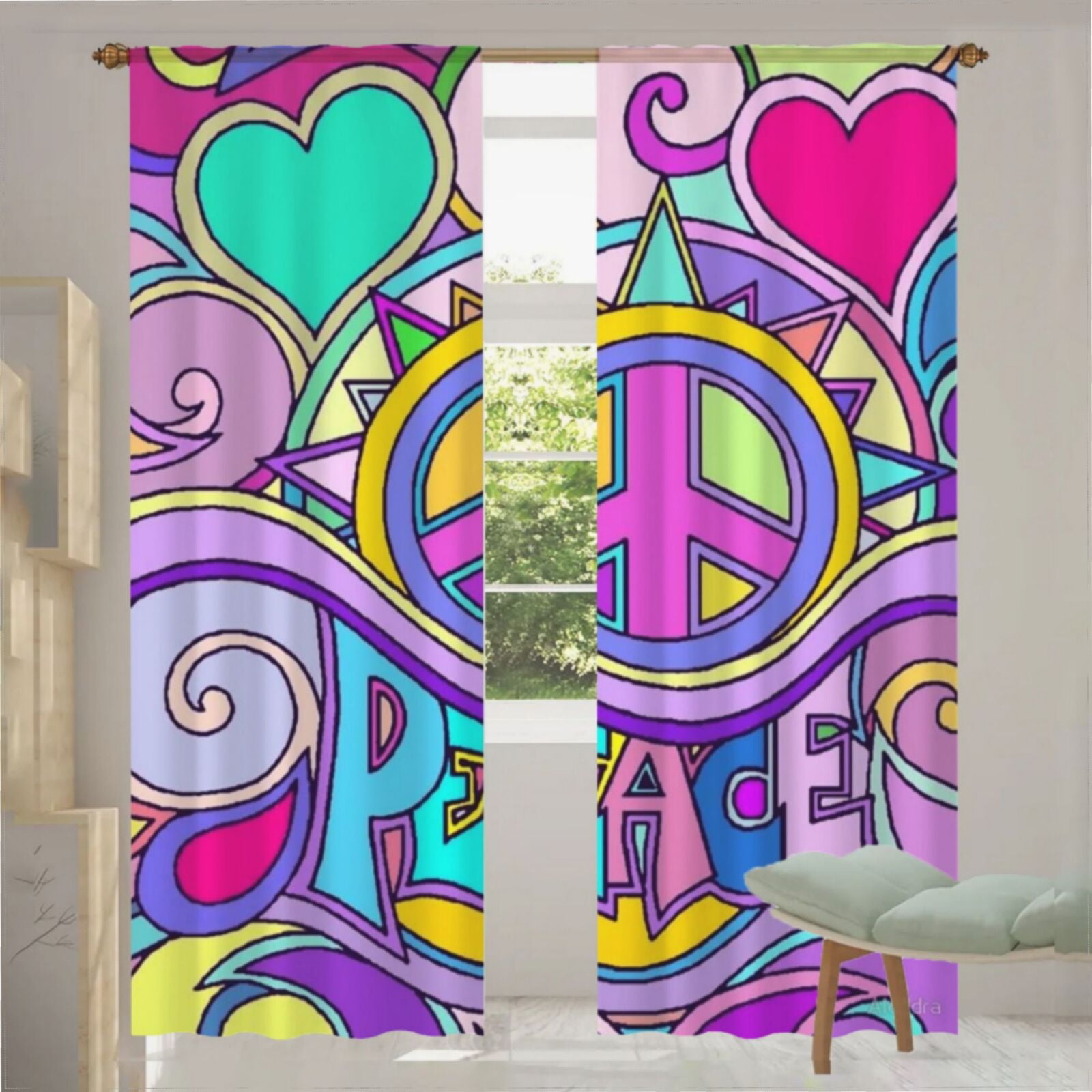 Psychedelic Peace Sign Art Prints Curtains for Living Room Bedroom ...