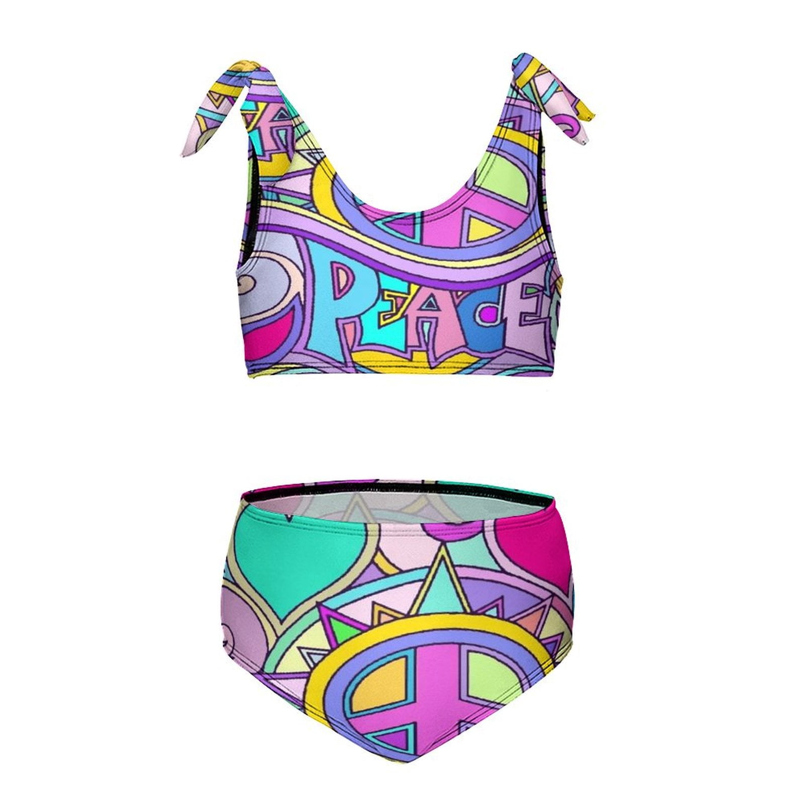 Psychedelic Peace Sign Art Prints Girl's 2 Piece Bikini Set Beach Sport ...