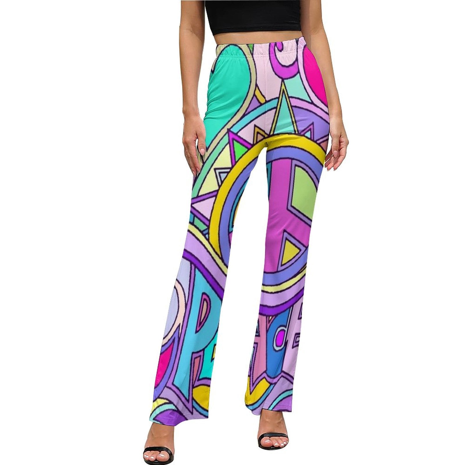 Psychedelic Peace Sign Art Prints High Waisted Casual Flared Trousers ...