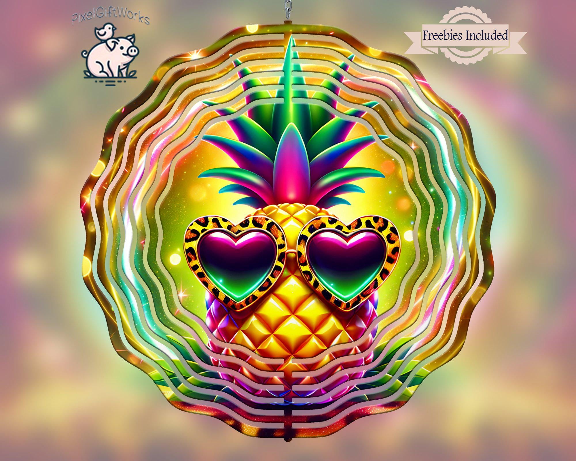 Psychedelic Pineapple Neon 3D Wind Spinner Kinetic Garden Decor ...
