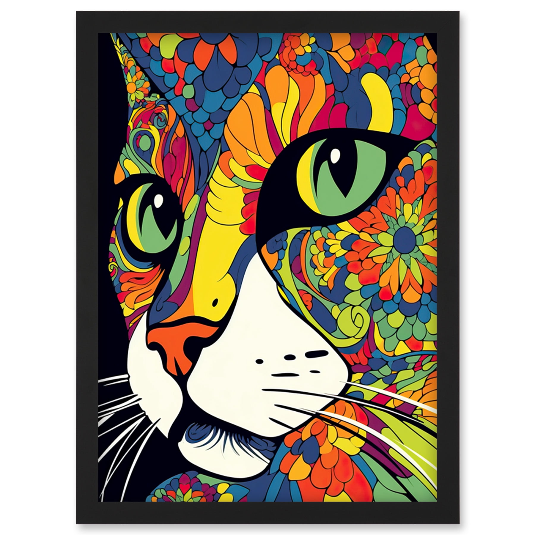 Psychedelic Portrait Cat Acrylic Painting Close Up Vivid Mandala ...
