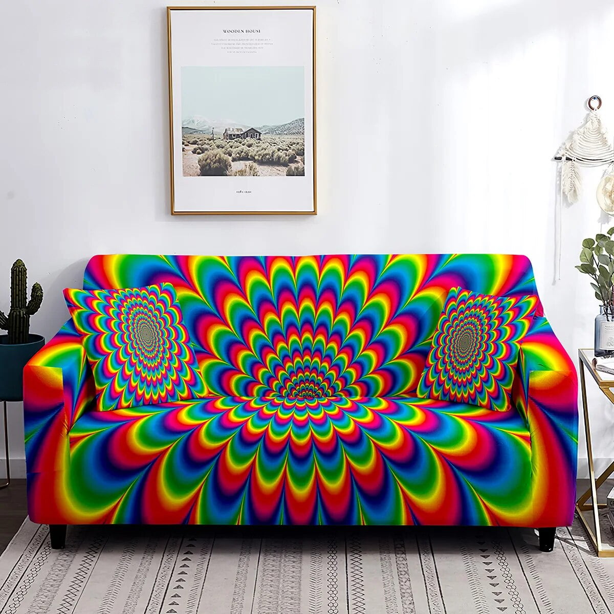 Psychedelic Print Sofa Cover Abstract Gradient Colorful Fluid Wavy ...
