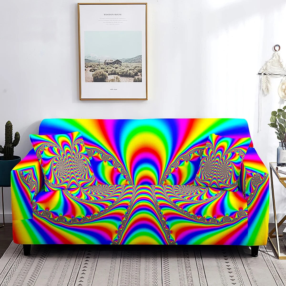 Psychedelic Print Sofa Cover Abstract Gradient Colorful Fluid Wavy ...