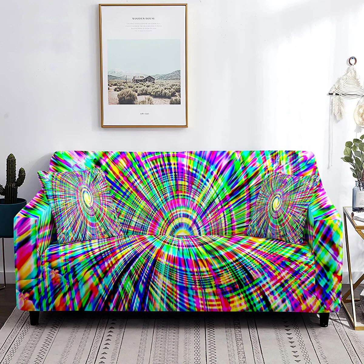 Psychedelic Print Sofa Cover Abstract Gradient Colorful Fluid Wavy ...