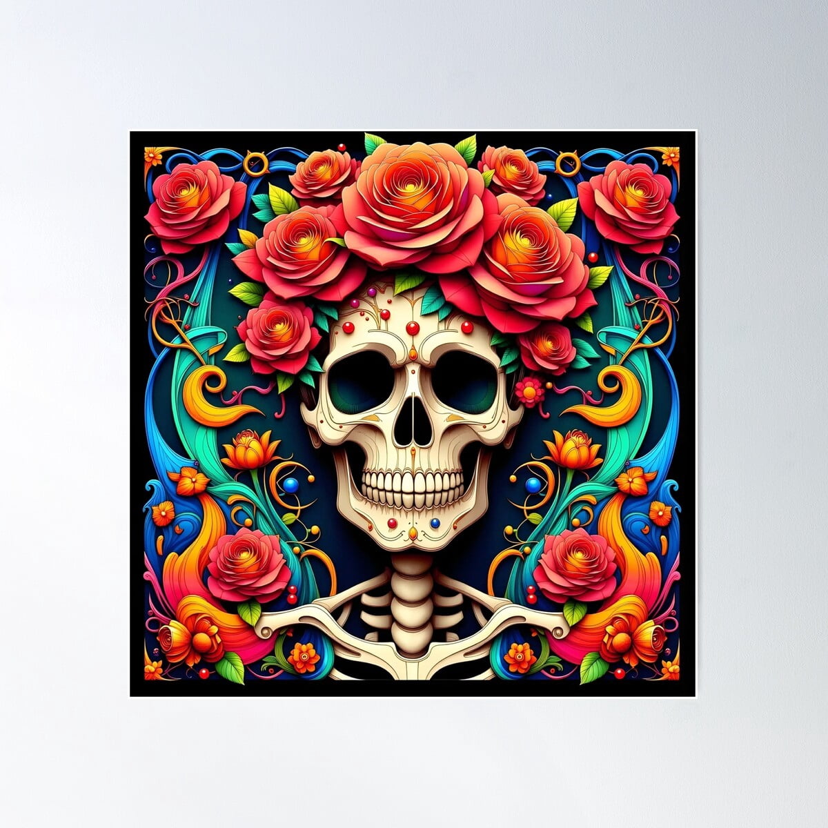 Psychedelic Rainbow Skull Head With Day Of The Dead Grateful Vibes And ...