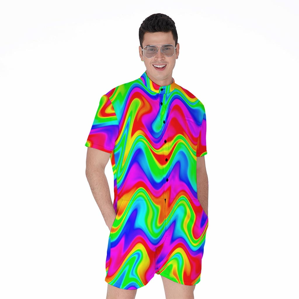 Psychedelic Rainbow Trippy Short Sleeve Men'S Rompers Casual Summer ...