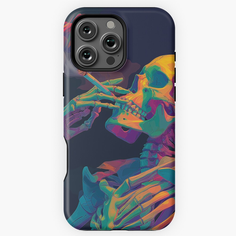 Psychedelic Skeleton Smoking Vaporwave Grim Art Phone Case for iPhone ...